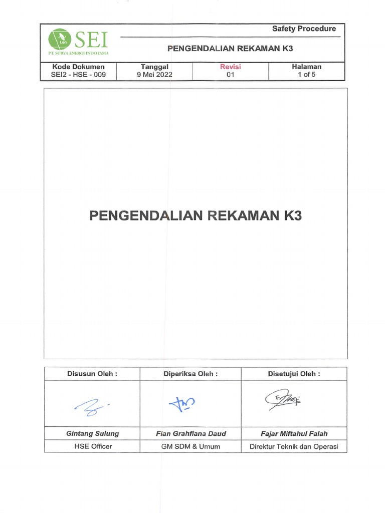 Pengendalian Rekaman K3 | PDF