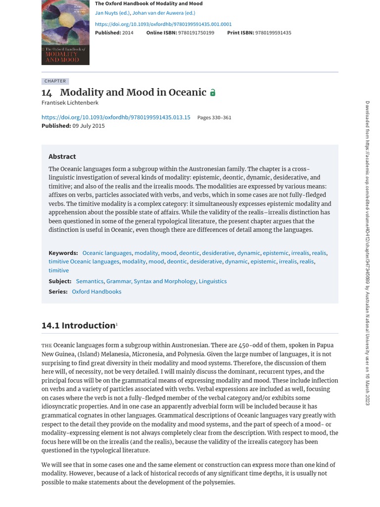 Modality and Mood in Oceanic | PDF | Verb | Subject (Grammar)