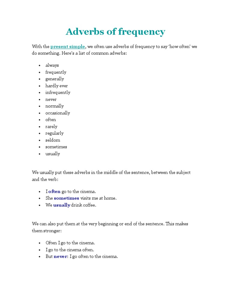 Adverbs of Frequency: Present Simple | PDF | Adverb | Linguistic Morphology