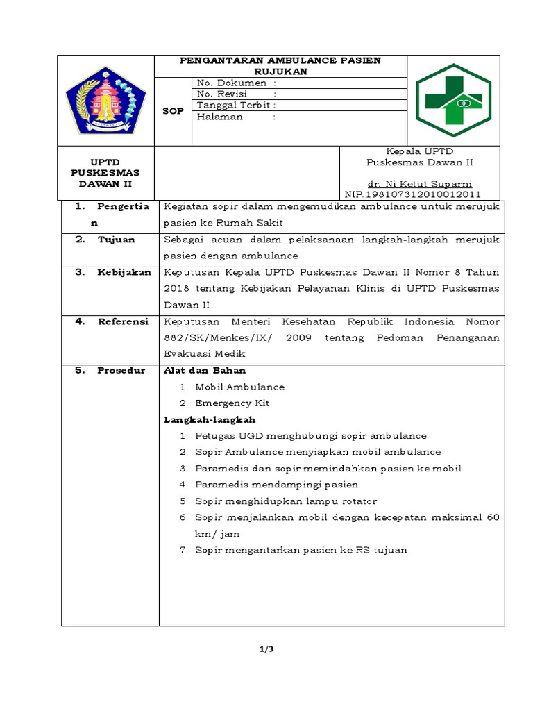 SOP Ambulans Pasien Rujukan | PDF | Pengembangan Diri | Sains & Matematika