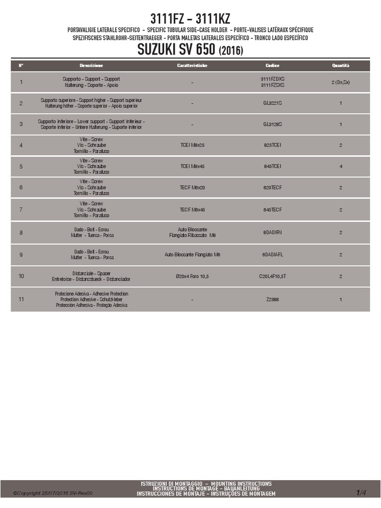 Shad Lateral Kit Mounting For SV650 3rd Gen | PDF
