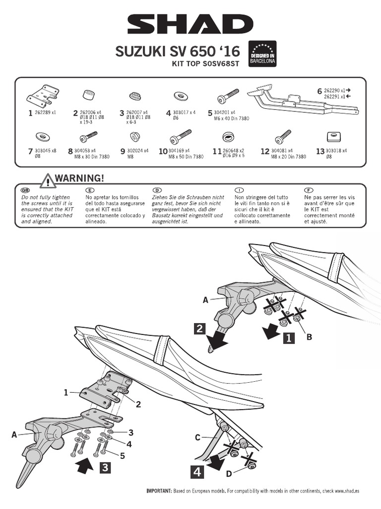Shad Kit Top For SV650 3rd Gen | PDF