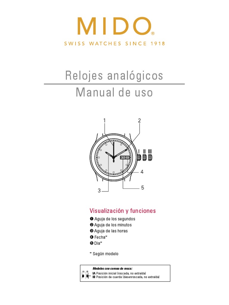 Manual de Uso Relojes Cos Suizos MIDO | PDF | Reloj | Naturaleza