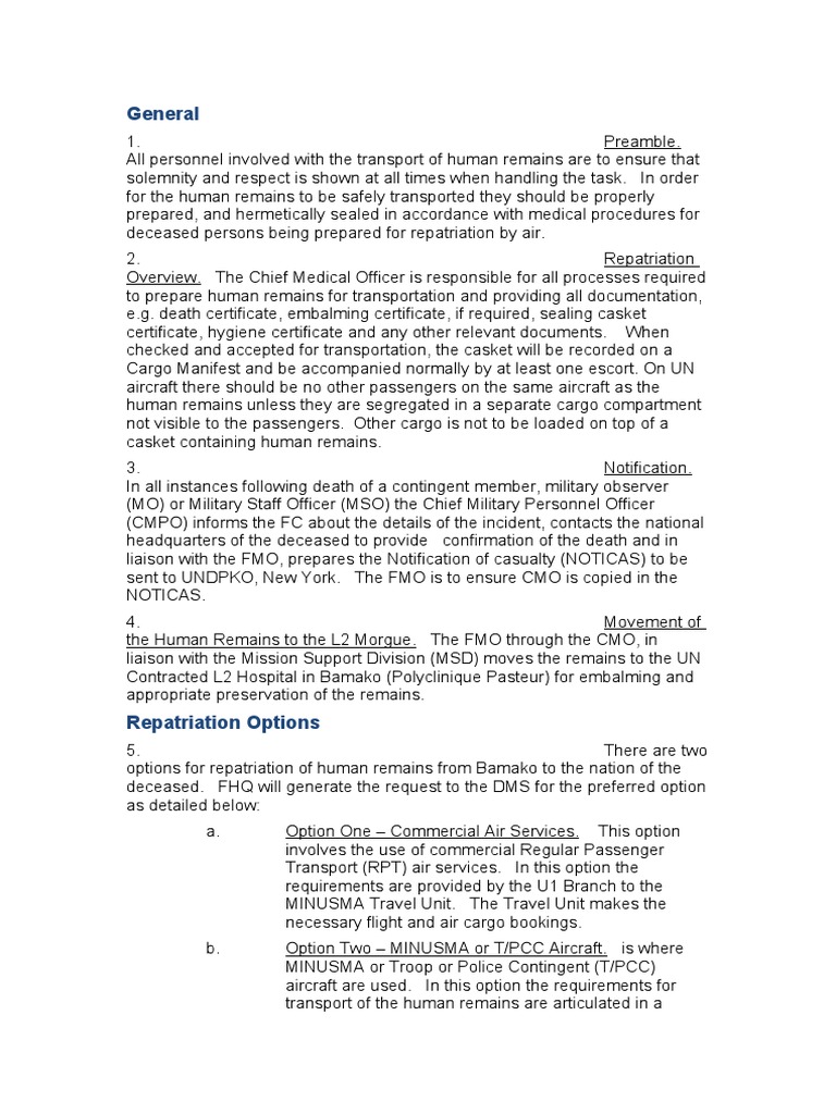 Human Remains Repatriation Protocols | PDF | Airport | Transport