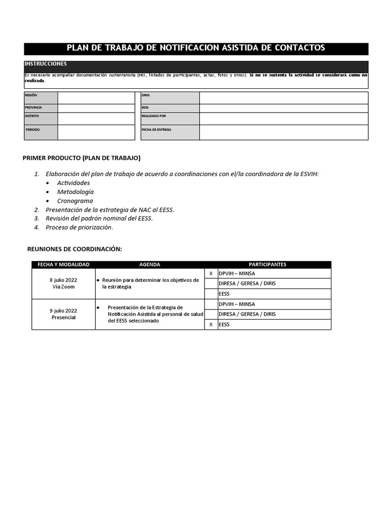 Plan de Trabajo de Notificacion Asistida de Contactos | PDF