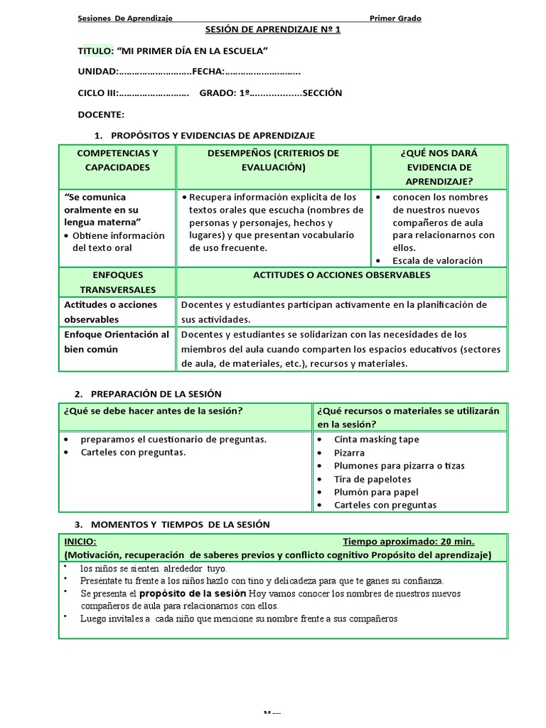 Sesion Primer Grado | PDF | Evaluación | Aprendizaje