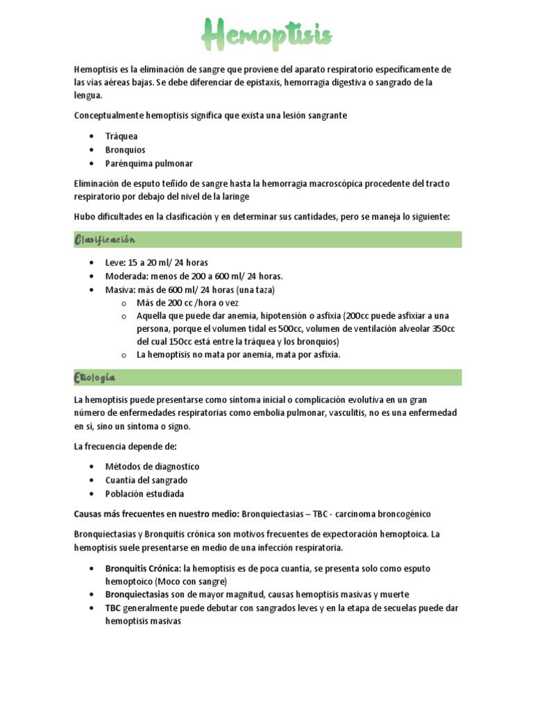 Hemoptisis | PDF | Pulmón | Enfermedades y trastornos humanos