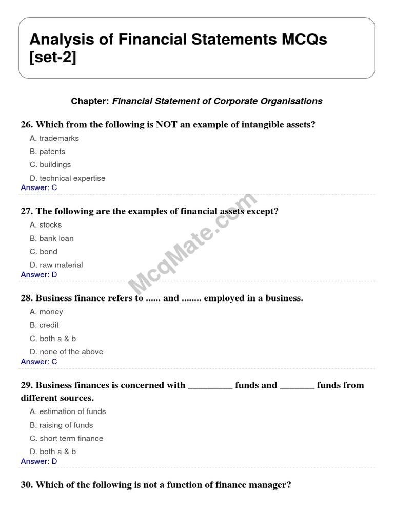 Analysis of Financial Statements Solved MCQs (Set-2) | PDF | Financial Statement | Balance Sheet