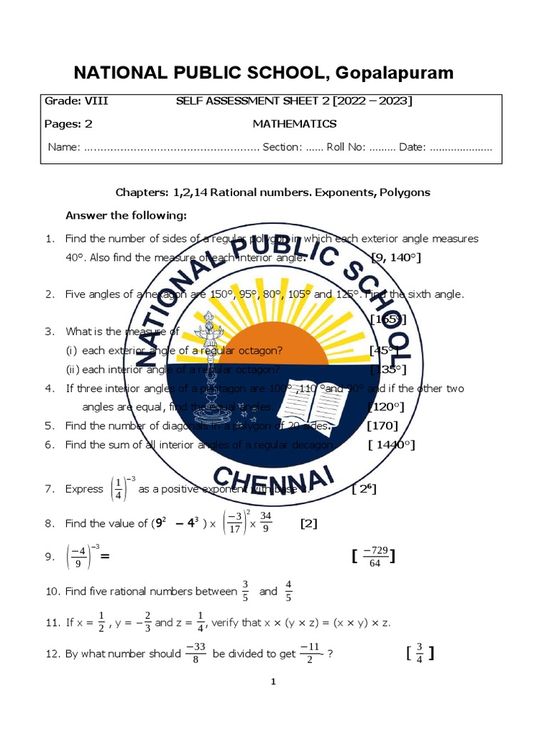 GR8 - Mat - Self Assessment Sheet 2 | PDF | Mathematics | Euclid