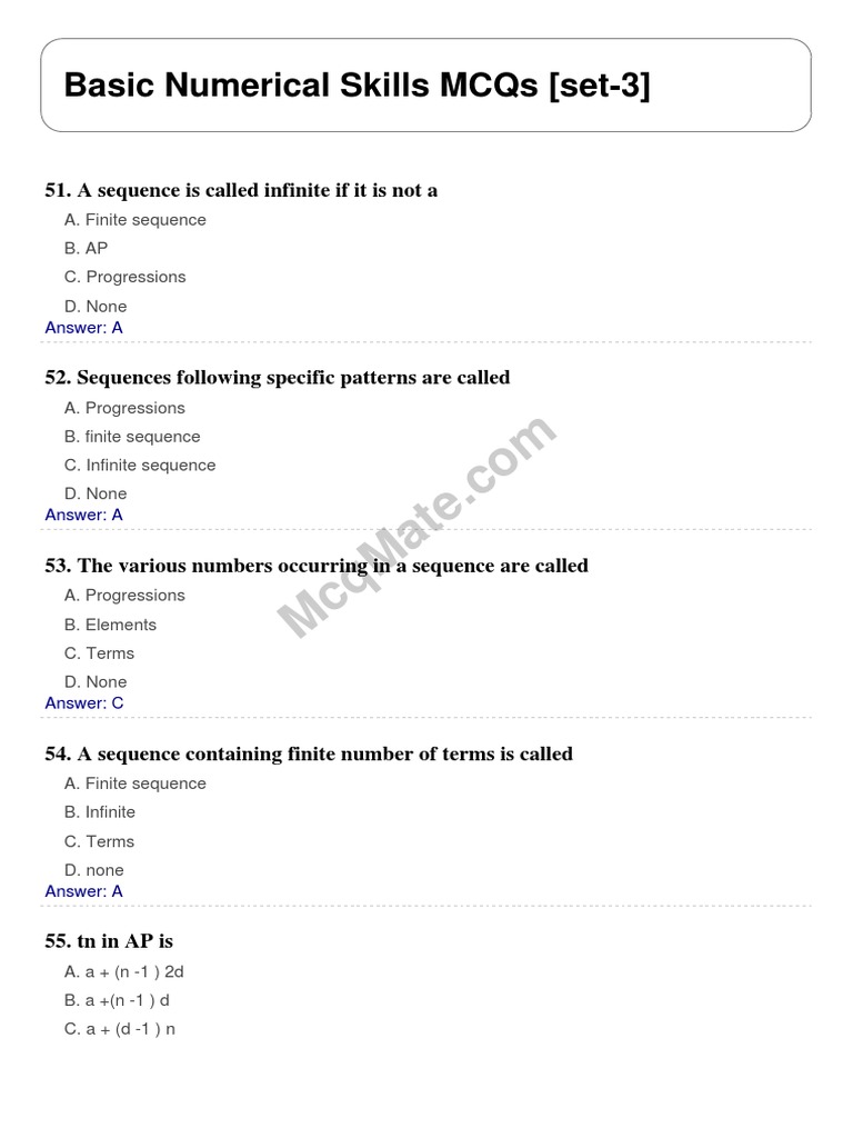 Basic Numerical Skills Solved MCQs (Set-3) | PDF | Sequence | Mathematics