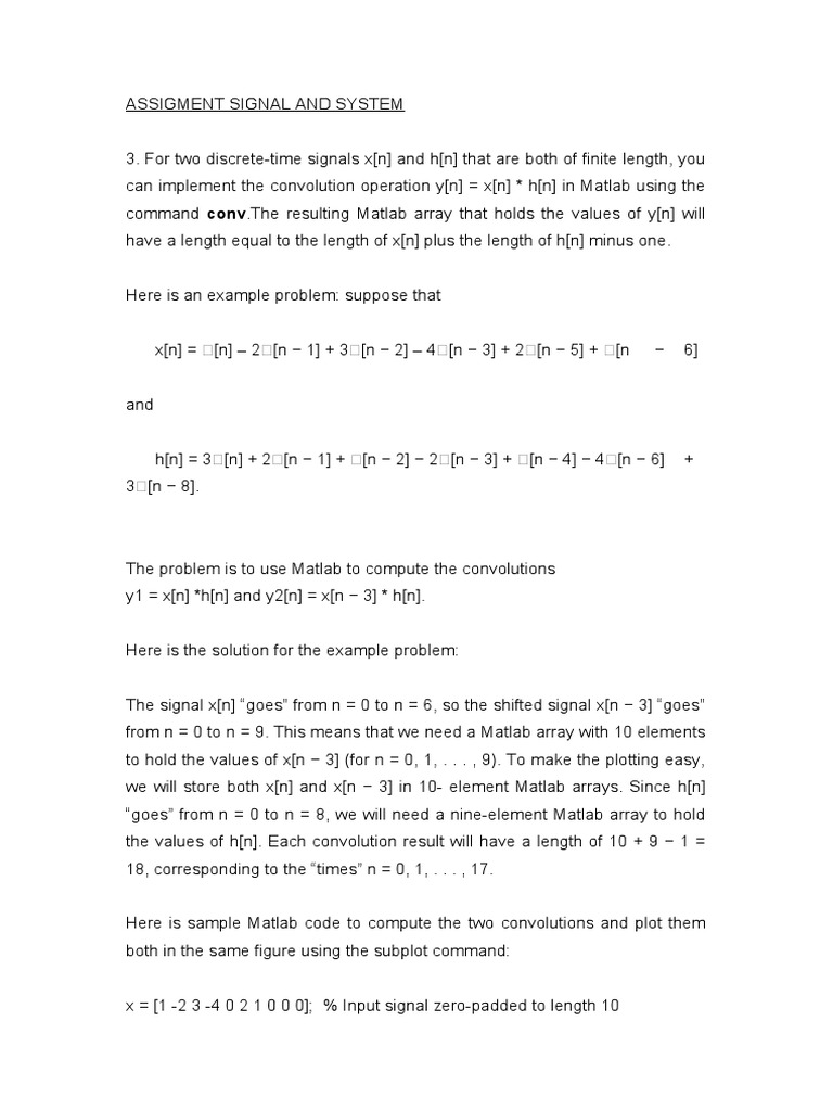 Matlab Convolution of Discrete Signals | PDF | Matlab | Algorithms