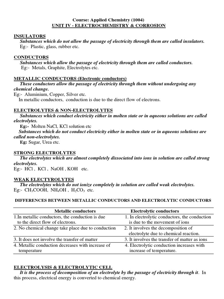 Applied Chem Unit 4 Pdf Electrochemistry Corrosion