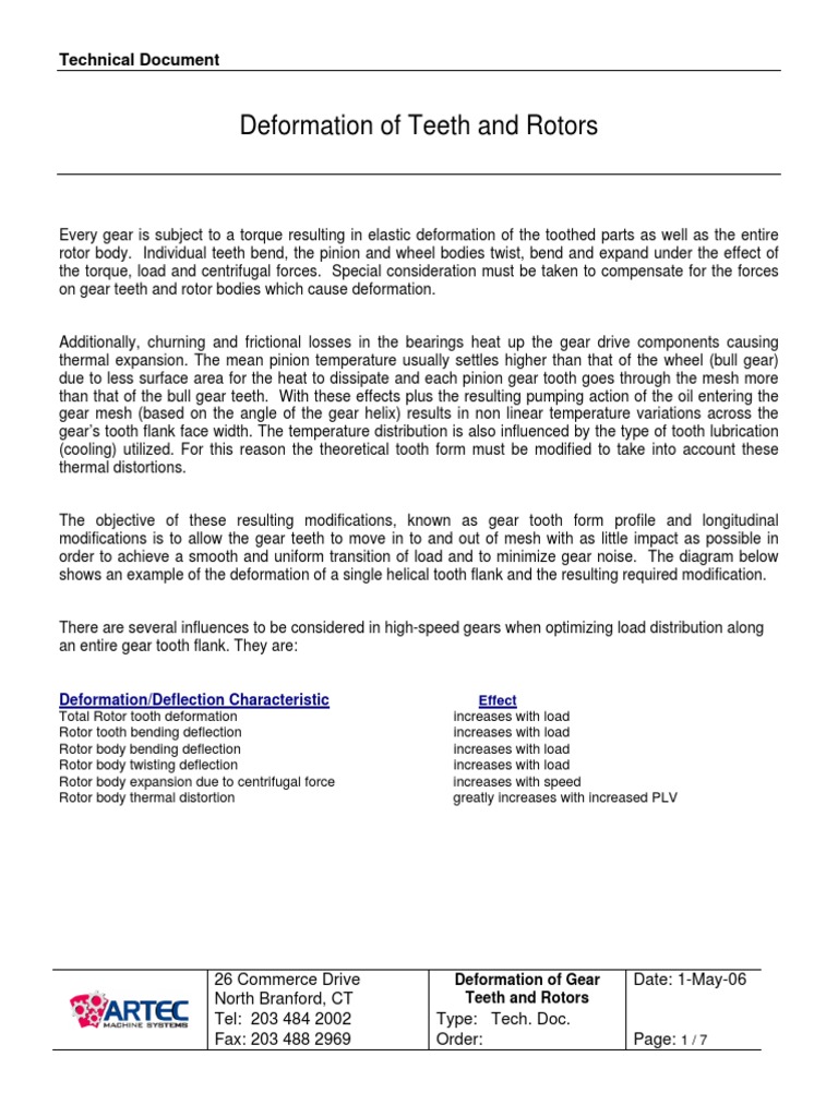 Deformation of Gear Teeth and Rotors | PDF | Gear | Friction