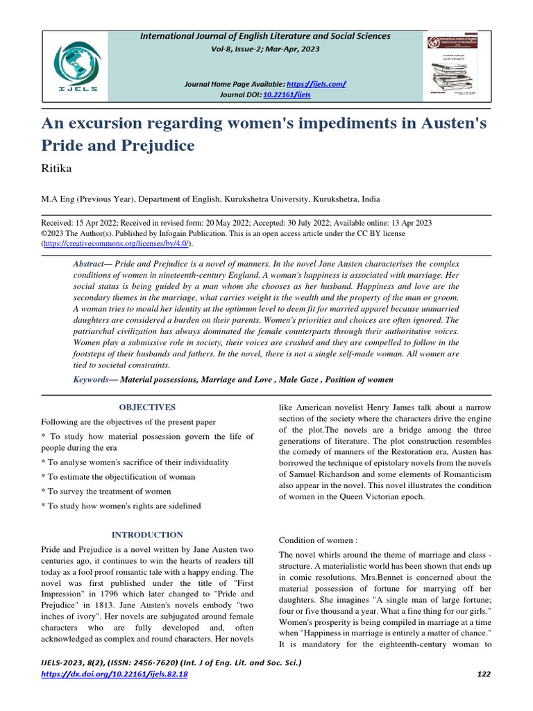 An Excursion Regarding Women's Impediments in Austen's Pride and ...