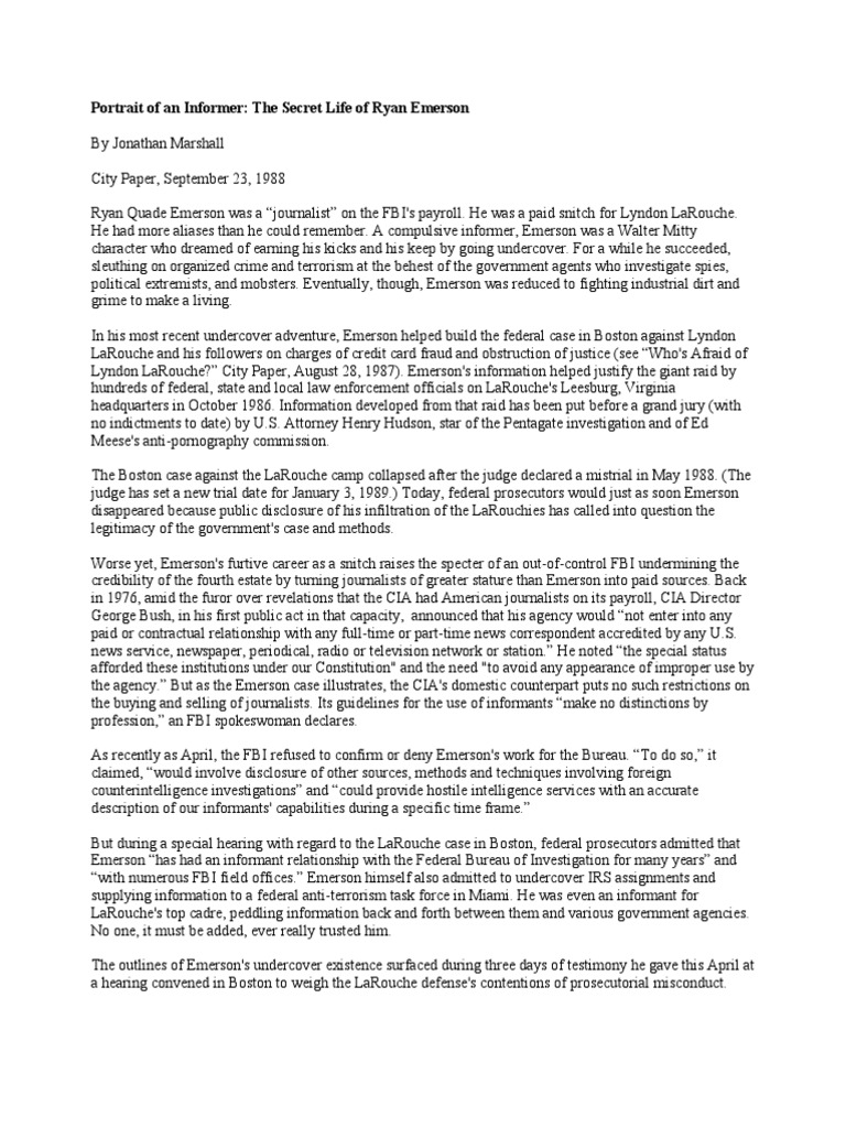 Portrait of An Informer | PDF | Federal Bureau Of Investigation ...