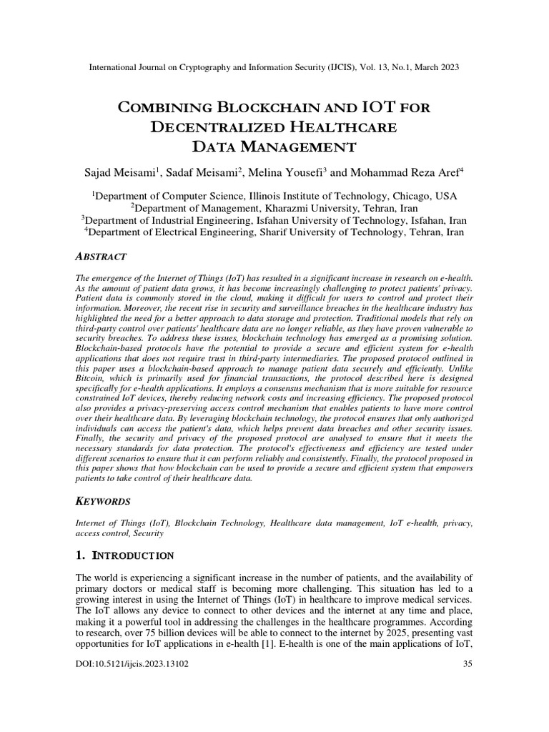 Combining Blockchain and Iot For Decentralized Healthcare Data Management | PDF | Key ...