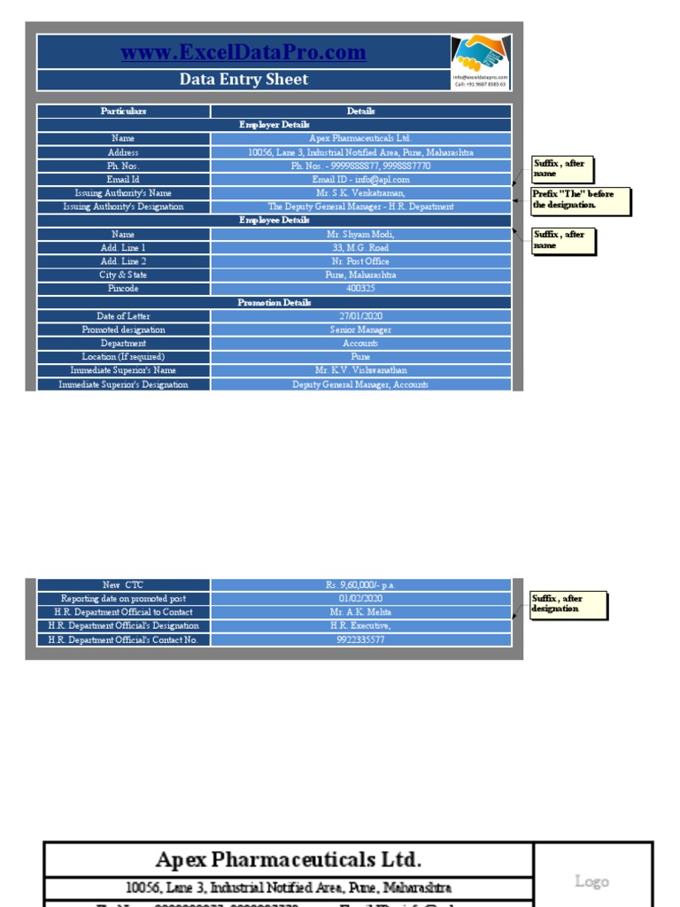 Data Entry Sheet: Particulars Details Employer Details | PDF