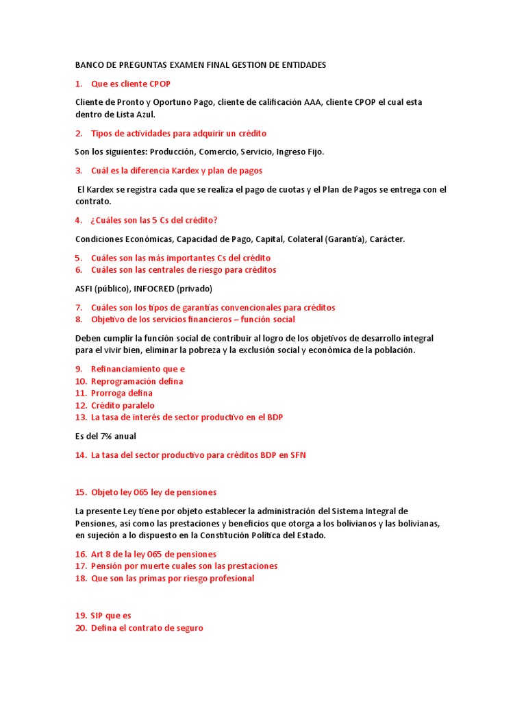 BANCO DE PREGUNTAS EXAMEN FINAL Geps | PDF | Pensión | Economias