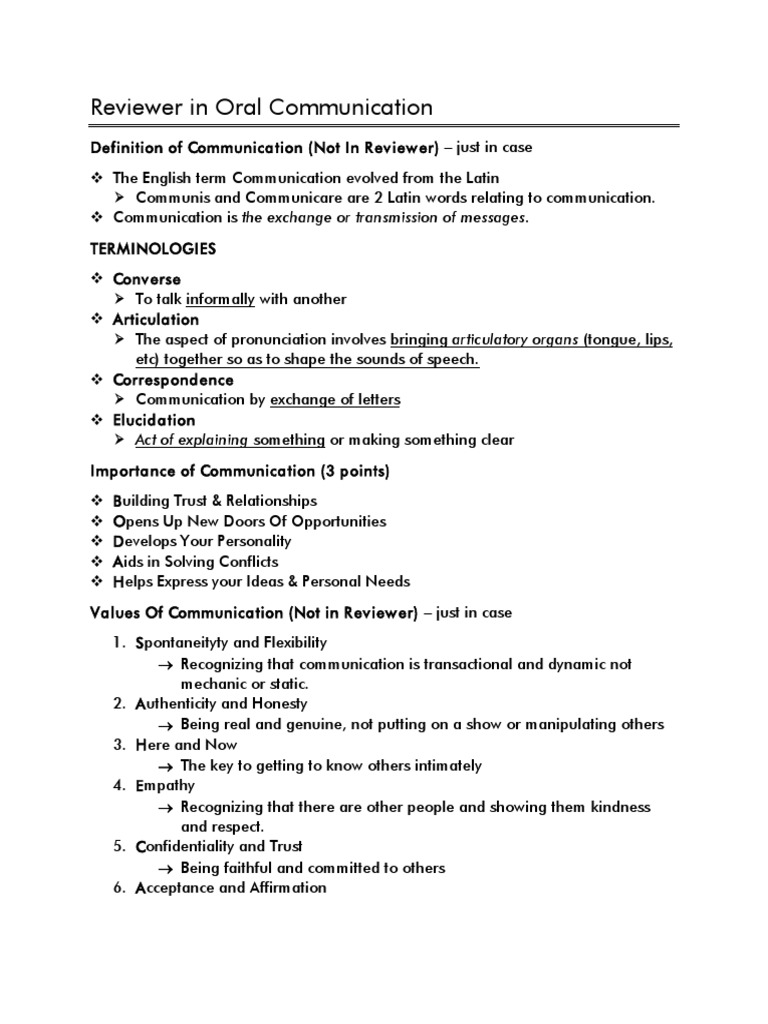 Reviewer in Oral Communication: Act of Explaining Something or Making ...