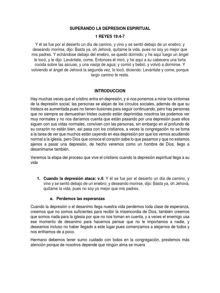 Superando La Depresion Espiritual 1 REYES 19:4-7 | PDF | Dios