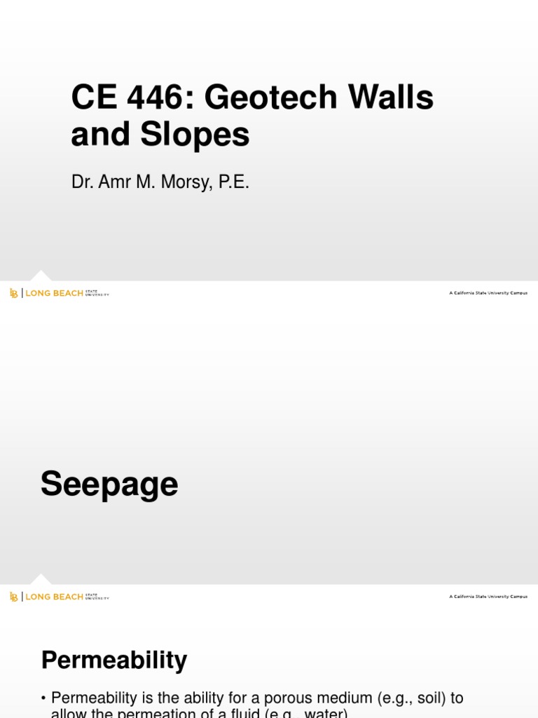 CE 446: Geotech Walls and Slopes: Dr. Amr M. Morsy, P.E | PDF | Soil ...