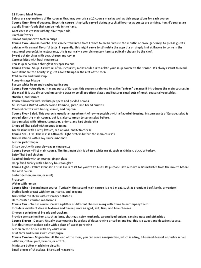 12 Course Meal Menu Pdf Hors Doeuvre Desserts