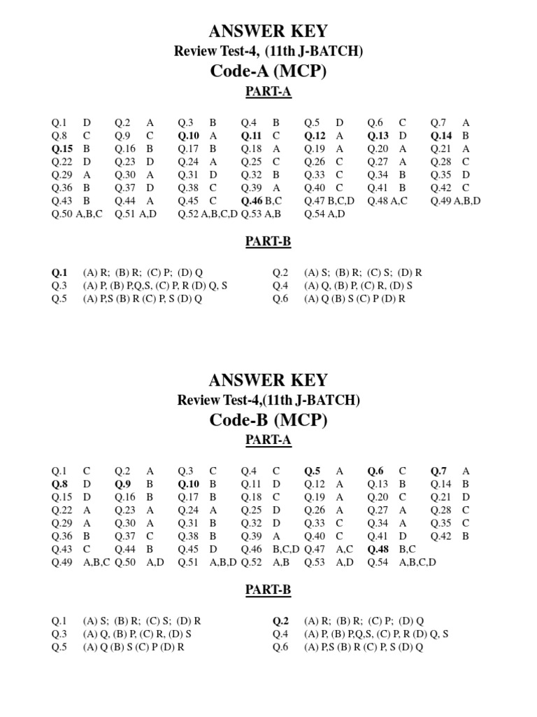 Answer Key MCP-15-10 - 11th (J-Batch) | PDF