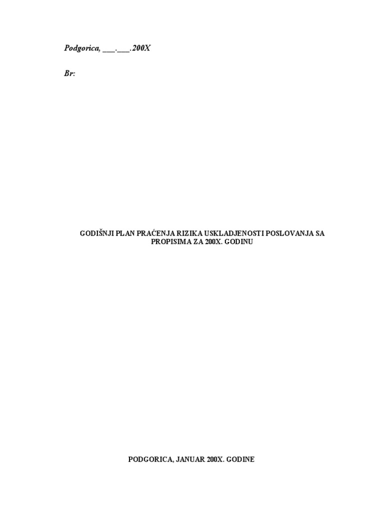 Primjer Godisnjeg Plana Komplajensa | PDF