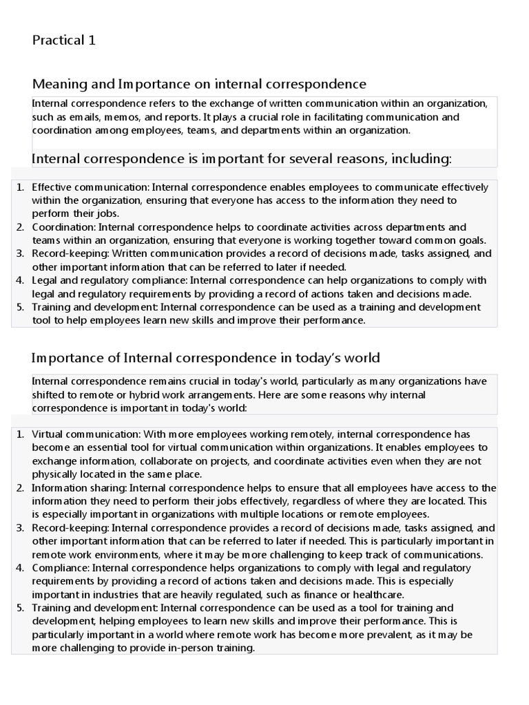 Practical 1 Meaning and Importance On Internal Correspondence | PDF ...