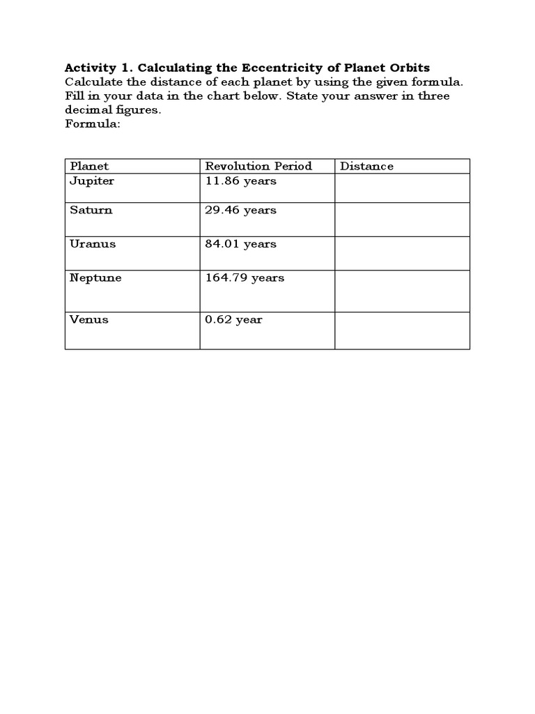 Activity 1. Calculating The Eccentricity of Planet Orbits | PDF