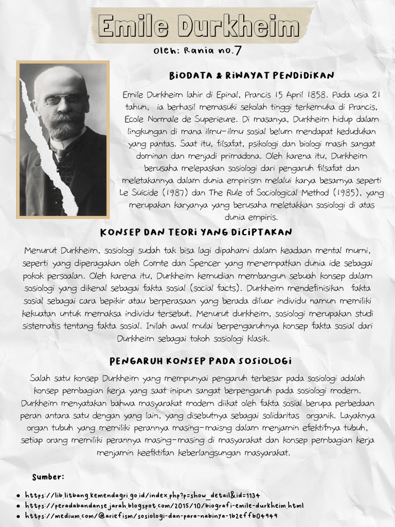 Biografi Emile Durkheim dan Konsep Sosiologinya | PDF | Ilmu Sosial ...