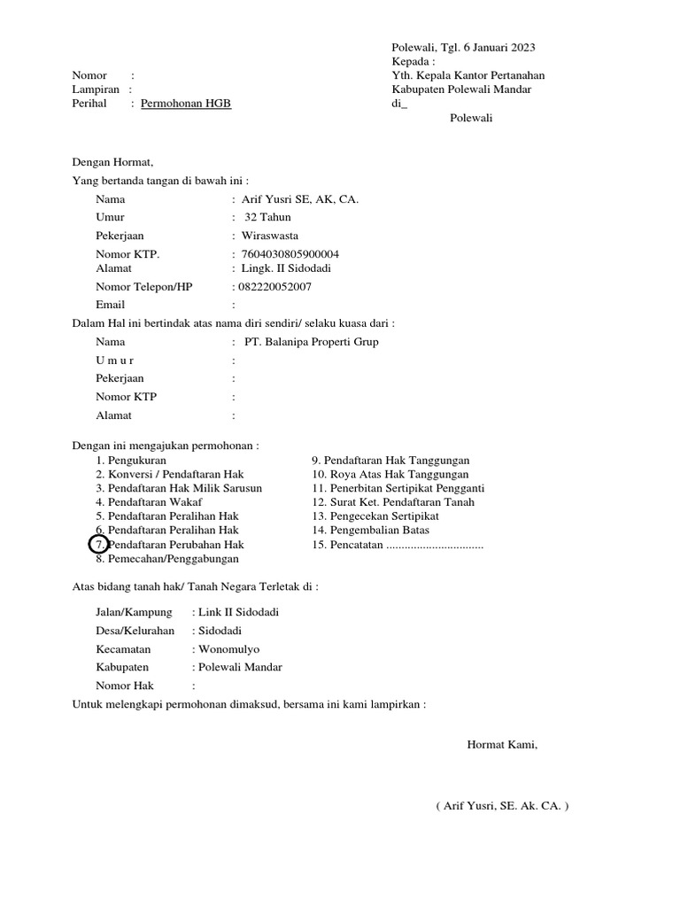 Formulir Permohonan HGB | PDF