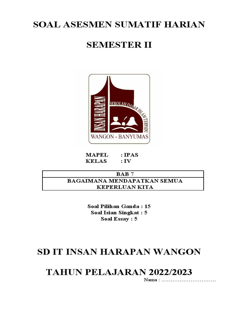 Soal Asesmen Sumatif Harian Semester Ii | PDF