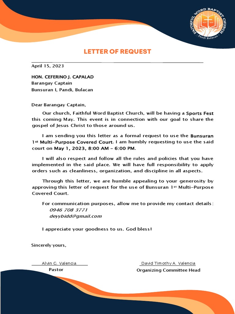 Letter of Request For Covered Court | PDF | Cooking, Food & Wine | Law