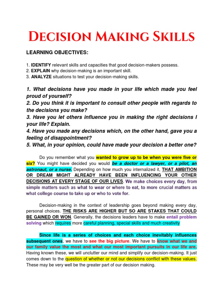 Decision Making Lesson | PDF | Decision Making