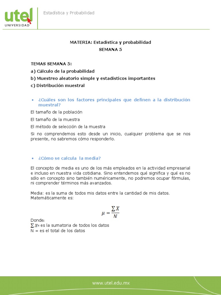 Probabilidad y Media Muestral en Estadística | PDF | Media | Probabilidad