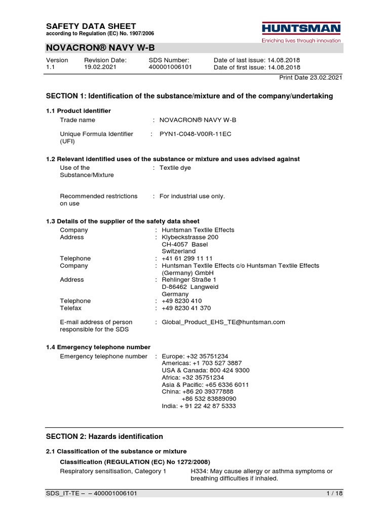 Novacron Navy W-B | PDF | Toxicity | Dangerous Goods Novacron Navy W-B | PDF | Toxicity | Dangerous Goods