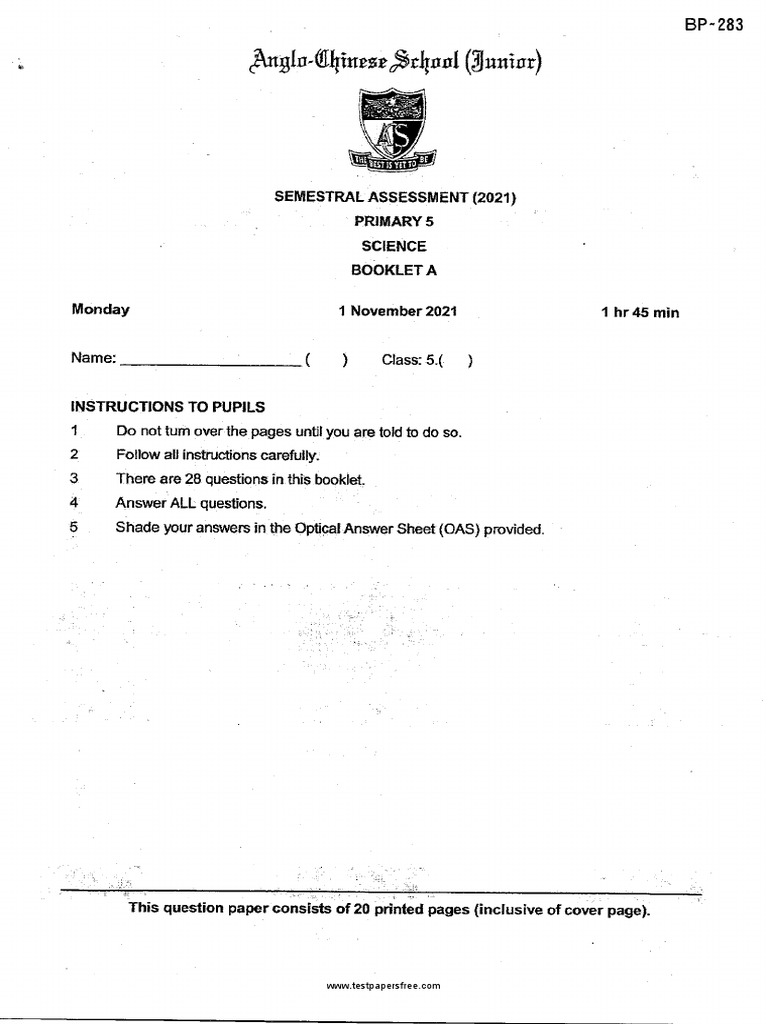 P5 Science 2021 SA2 ACS Junior | PDF