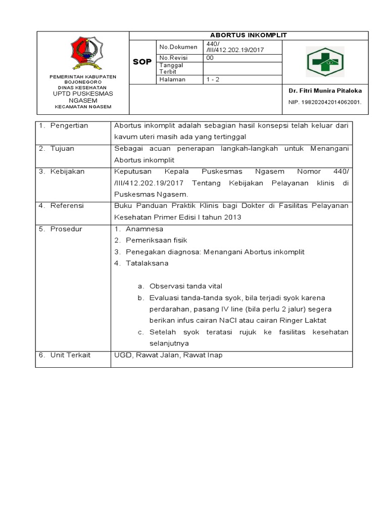Sop Abortus Inkomplit | PDF
