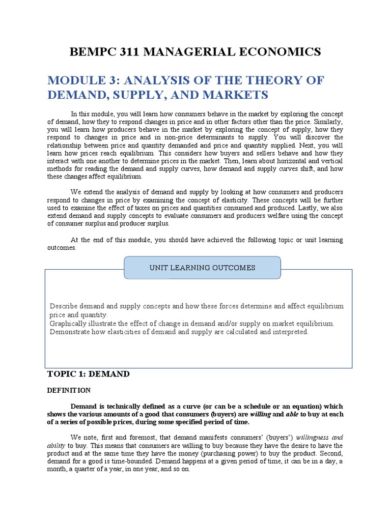 Bepmc 311 Module 3-A | PDF | Supply (Economics) | Demand