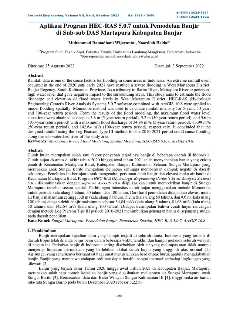 Aplikasi Program HEC-RAS 5.0.7 Untuk Pemodelan Banjir Di Sub-Sub DAS ...