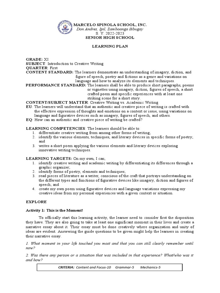 Creative vs Academic Writing Overview | PDF | Poetry | Metre (Poetry)