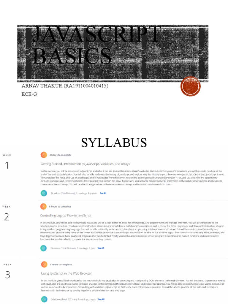 Javascript Basics - Coursera | PDF