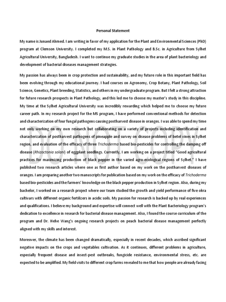 Personal Statement | PDF | Plant Pathology | Agriculture
