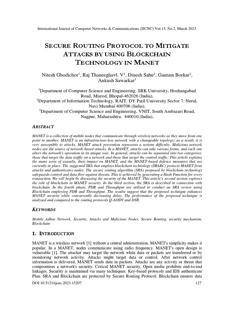 Secure Routing Protocol To Mitigate Attacks By Using Blockchain Technology In Manet Pdf