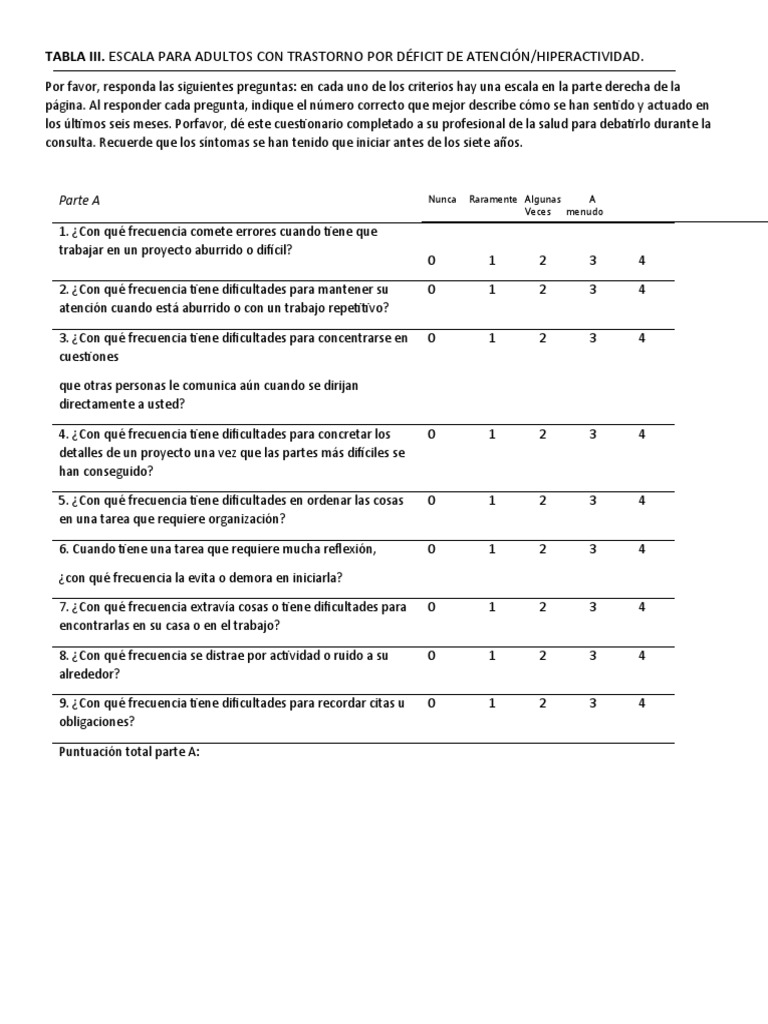 Escala para TDAH Adultos | PDF | Desorden hiperactivo y deficit de atencion