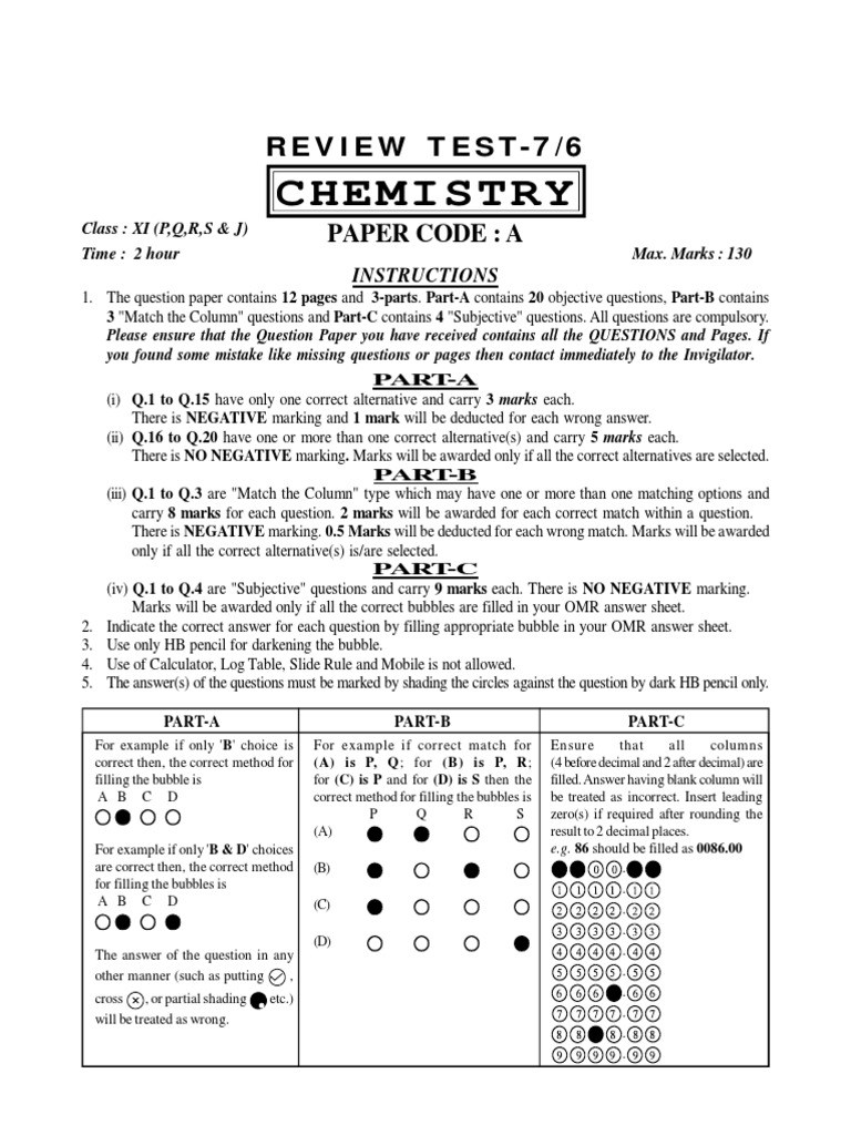 CHEMISTRY-24-12 - 11th (PQRS) Code-A WA | PDF | Chemical Bond ...