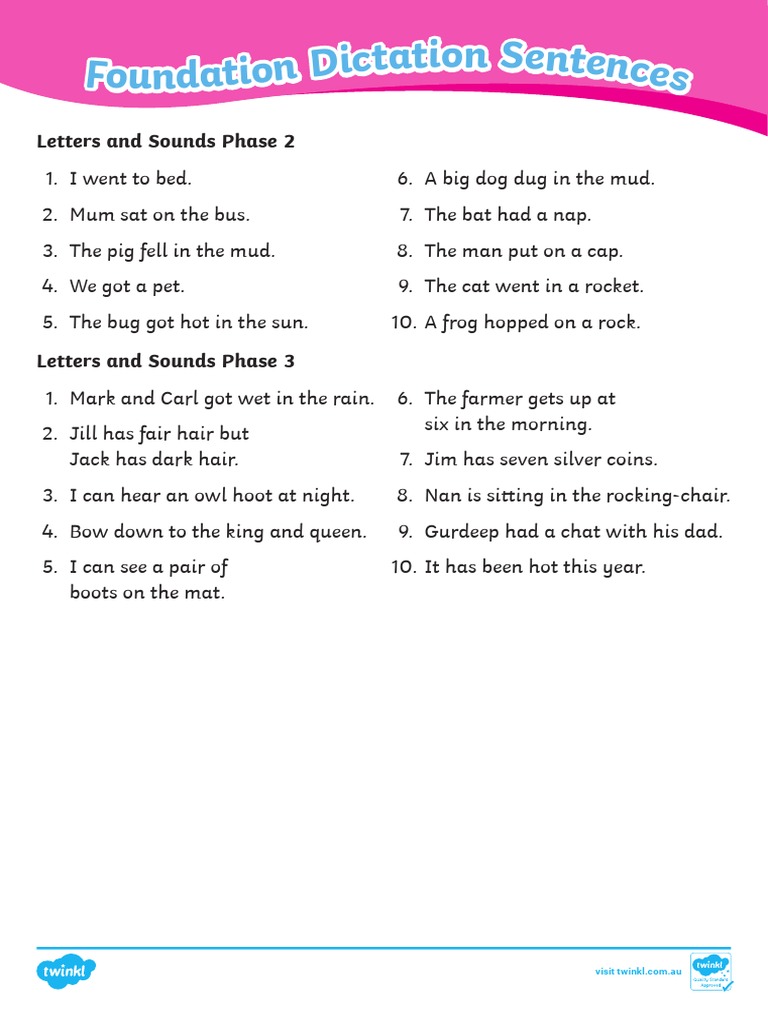 First Grade Dictation Sentences | PDF