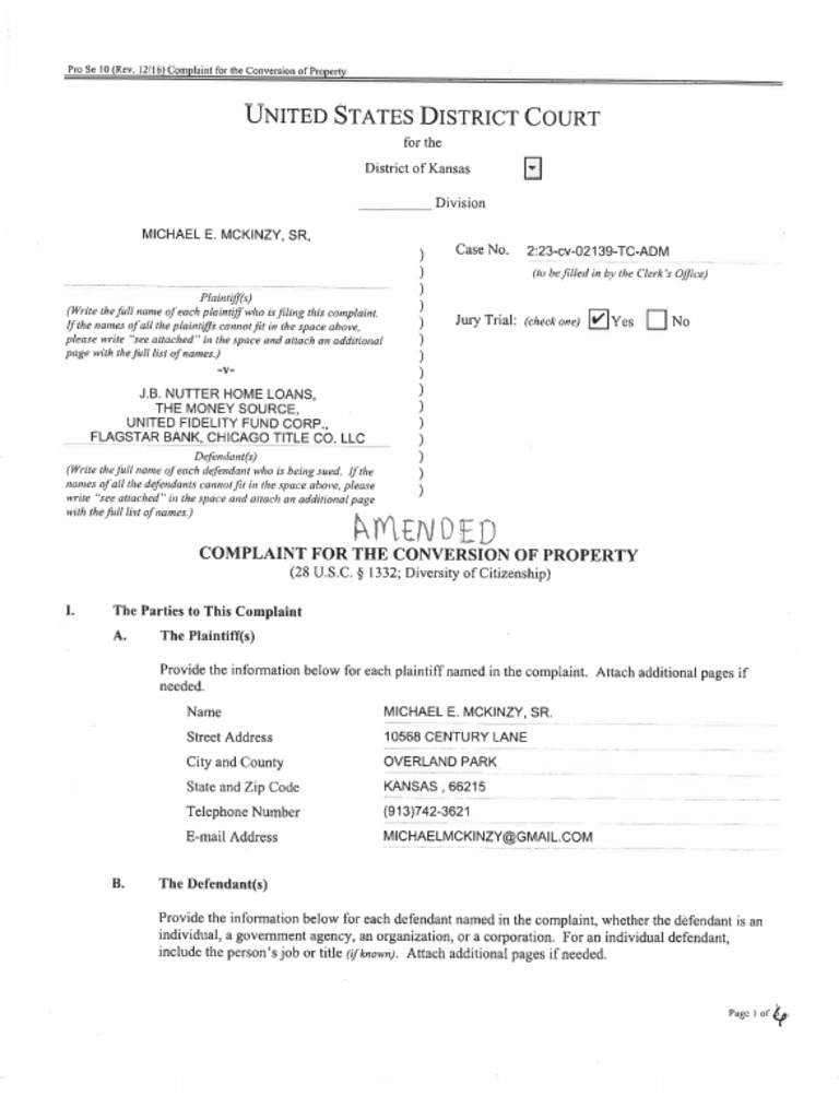 Michael E. McKinzy, Sr. v. J.B. Nutter Et. Al. Amended Complaint Case ...