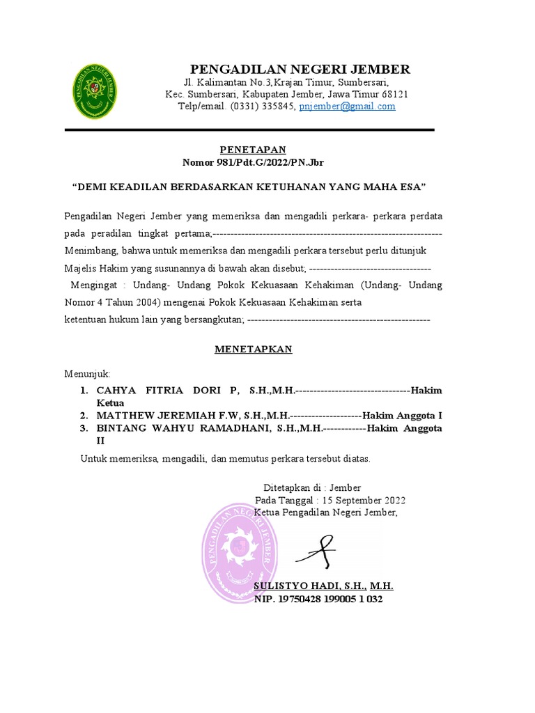 Penetapan Majelis Hakim | PDF